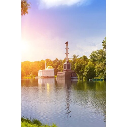Чесменская колонна Екатерининский парк, водоём картина постер 20 на 30 см, шнур-подвес в подарок