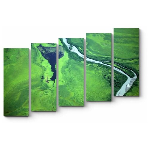 Модульная картина Зеленые поля и река с высоты птичьего полета90x63