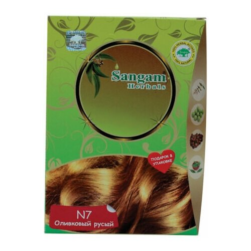 Sangam Herbals Краска натуральная без добавления химических компонентов, N7 оливковый русый