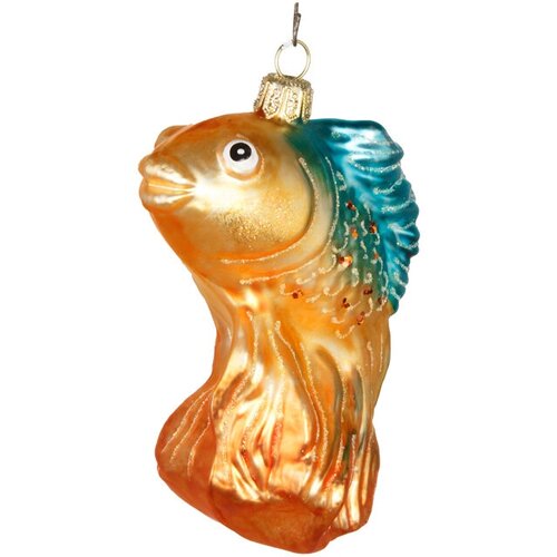 GMC z.o.o. Стеклянная елочная игрушка Рыбка Карибского моря 13 см, лазурно-оранжевая, подвеска 0884-5