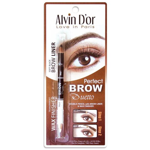 Alvin D'or Карандаш для бровей Perfect Brow Duetto, оттенок 01 soft black