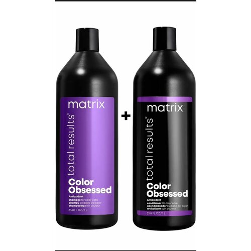 Matrix Total Results Color Obsessed Профессиональный Шампунь 1000 мл и Кондиционер 1000 мл для защиты цвета окрашенных волос с антиоксидантами