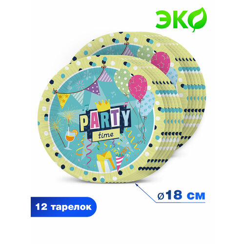 Набор одноразовых бумажных тарелок Вечеринка, в т/у пленке, 12 шт d=180 мм ND Play