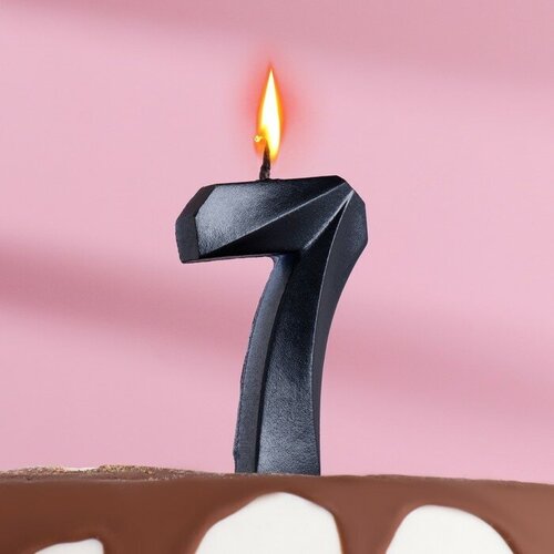 Свеча в торт "Грань", цифра 7, черный металлик, 6,5 см