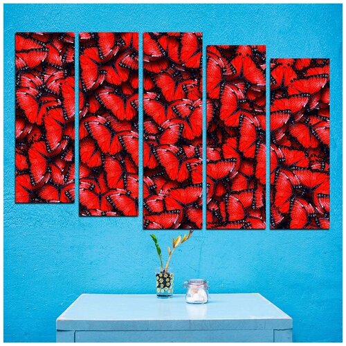 Модульная картина на Холсте - "Красные бабочки", размер 90х60 см