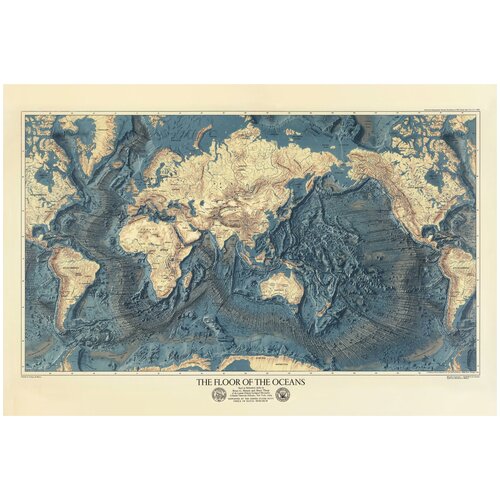 Постер / Плакат / Картина Карта мирового океана: рельеф и глубины 60х90 см в подарочном тубусе