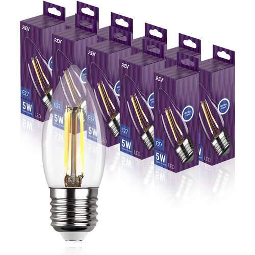 Упаковка светодиодных филаментных ламп 10 шт REV 32488 1, 4000К, Е27, FC37, 5Вт