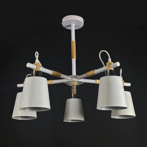 Подвесной светильник, люстра подвесная с деревянными вставками на 5 плафонов