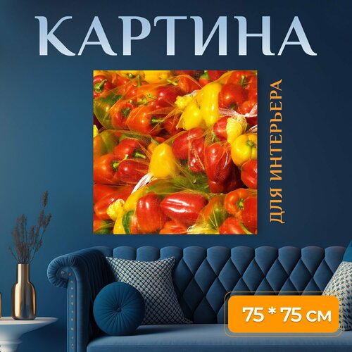 Картина на холсте "Перец, овощ, еда" на подрамнике 75х75 см. для интерьера