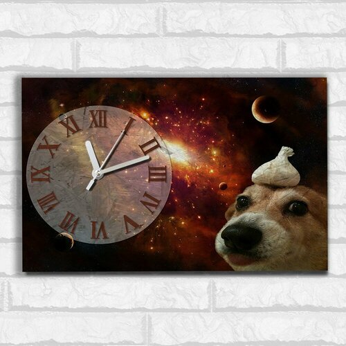 Настенные бесшумные часы ОСБ со смещенным циферблатом Животные Щенок ( Собака, цветы, Чеснок, милота, Подарок для мамы, бабушки сестры, подруге) - 2572