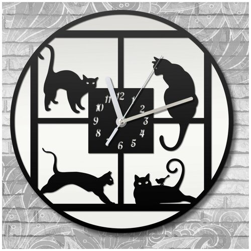 Настенные часы деревянные бесшумные животные (кошки) - 50