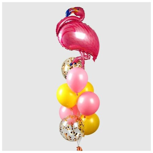 Страна Карнавалия Фонтан из шаров «Фламинго» с конфетти, латекс, фольга,10 шт.