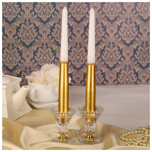 Набор свечей античных, 2,3х 24,5 см, 5 ч, 55 г, 2 штуки, золотисто-белый 1575348