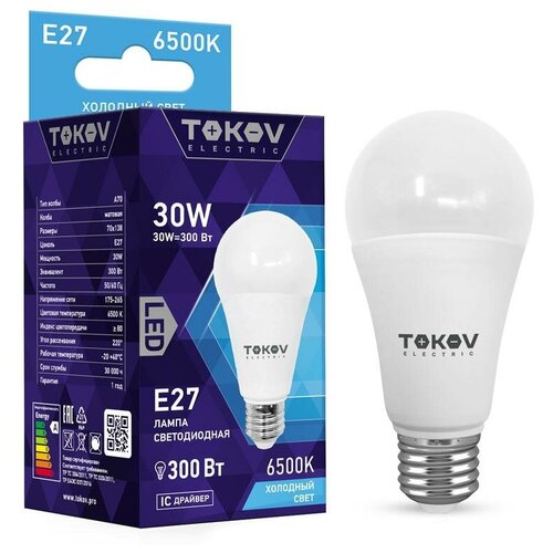 Лампа светодиодная 30Вт А70 6500К Е27 176-264В | код. TKE-A70-E27-30-6.5K | TOKOV ELECTRIC (7шт. в упак.)