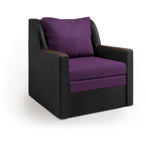 Кресло-кровать Соло экокожа черный и фиолетовая рогожка
