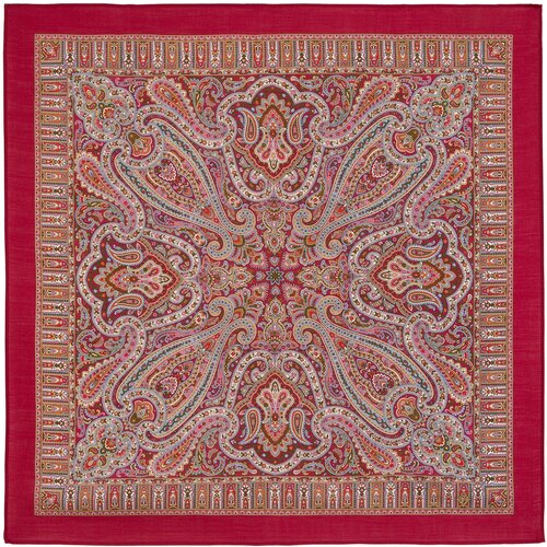 Платок Павловопосадская платочная мануфактура,89х89 см, оранжевый, розовый