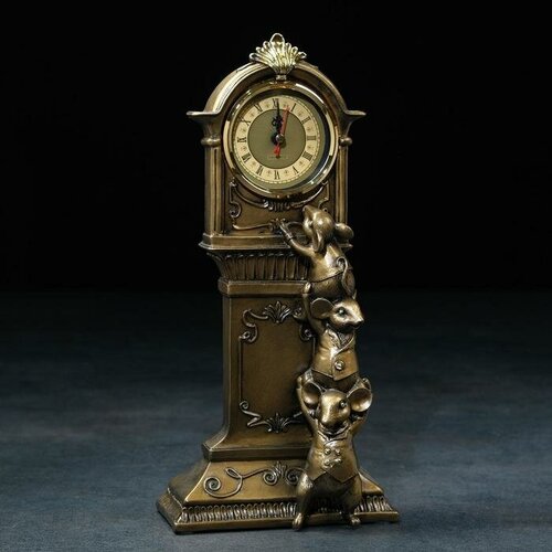 Настольные часы каминные "Часы с мышками", 9 х 16 х 34 см, бронзовые
