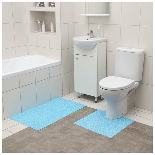 Набор ковриков для ванны и туалета «Пузыри», 2 шт: 50×52, 50×85 см