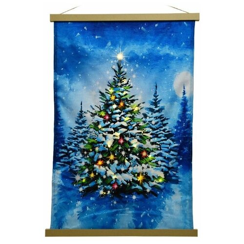 Kaemingk Светящаяся елка на стену Christmas Tree 82*55 см, на батарейках, синий фон 485469