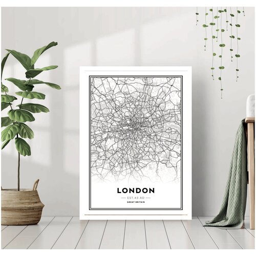 Постер В рамке "Лондон. Карта города" 40 на 50 (белая рама) / Картина для интерьера / Плакат / Постер на стену / Интерьерные картины