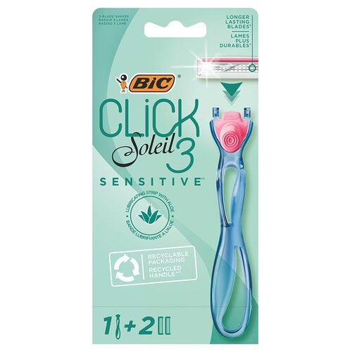 BIC Бритвенный станок Click 3 Soleil Sensitive, 3 шт., с 2 сменными лезвиями в комплекте