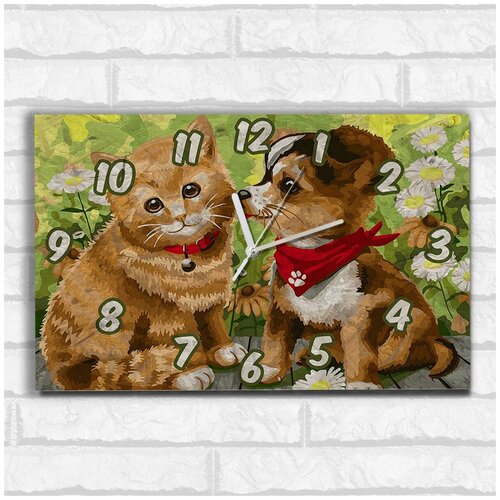 Настенные бесшумные часы ОСП лучшие друзья (животные, кот, кошка, собака, котёнок, щенок). png - 301