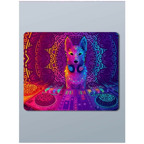Коврик для мыши с принтом красочная собака за пультом диджея Абстракция, dj, музыка - 8215