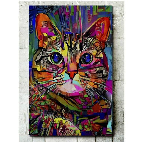 Картина интерьерная на дереве Красочный Котик (Кошка, Животные, Узоры) - 7483 В