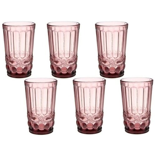 Набор стеклянных стаканов Magistro «Ла-Манш», 350 мл, 6 шт, цвет розовый