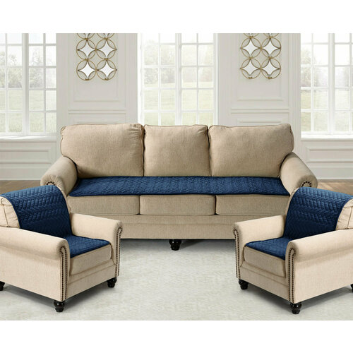 KARTEKS Комплект накидок на диван и два кресла Паркет цвет: синий (70х210 см, 70х150 см - 2 шт)