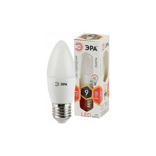 Светодиодная LED лампа ЭРА стандарт свеча B35 E27 9W(720lm) 2700K 2K 110x37 B35-9w-827-E27 6696 (упаковка 25 штук)