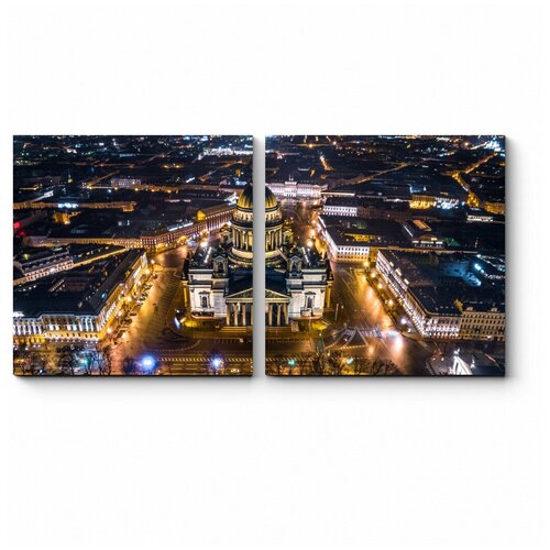 Модульная картина Пролетая над ночным Санкт-Петербургом 110x55