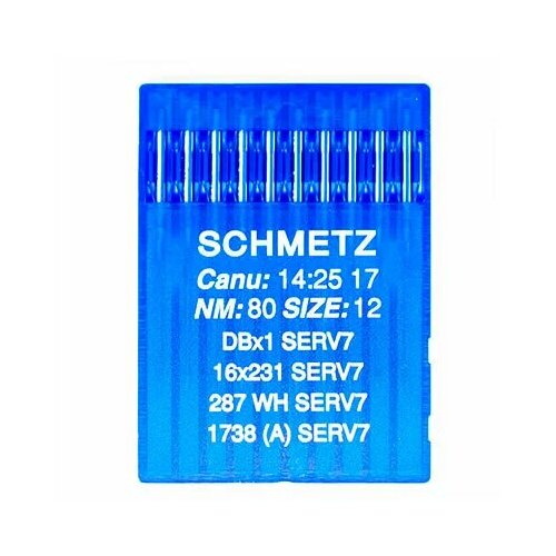Иглы для промышленных швейных машин Schmetz, тонкая колба 1738/DBx1 SERV7 №80, 10 шт.