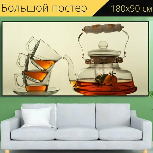 Большой постер "Чай, чаепитие, стеклянная посуда" 180 x 90 см. для интерьера