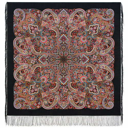 Платок Павловопосадская платочная мануфактура,125х125 см, черный, бордовый