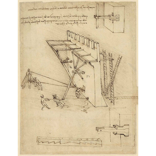 "Штурмовой механизм. Рисунок", Леонардо да Винчи, картина (репродукция) (40х42 см / на подрамнике)