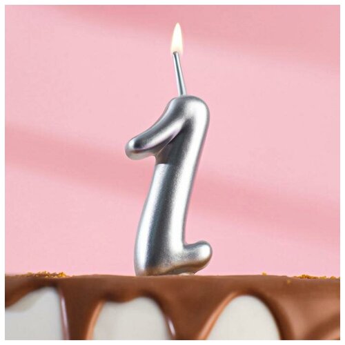 Свеча для торта цифра "Серебряная", 5,5 см, цифра "1", 2 штуки