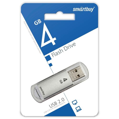 Флешка SmartBuy V-Cut USB 2.0 4 GB, серебристый