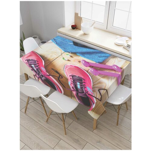 Скатерть прямоугольная JoyArty на кухонный стол "Подготовка к тренировке" из оксфорда, 120x145 см