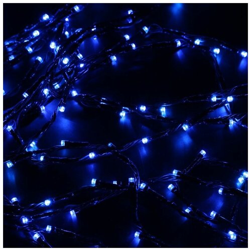 Новогодняя гирлянда светодиодная линейная, 100 LED, синяя, тёмный провод, 6 метров