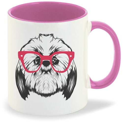Кружка розовая CoolPodarok Собака в красных очках арт