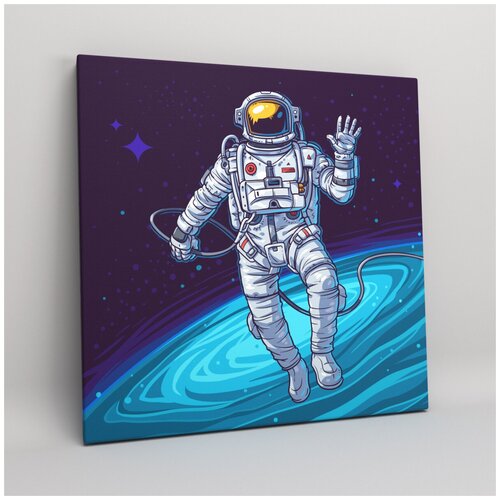 Картина на холсте (интерьерный постер) "Космонавт - Гравитация" с деревянным подрамником, размер 35х35 см