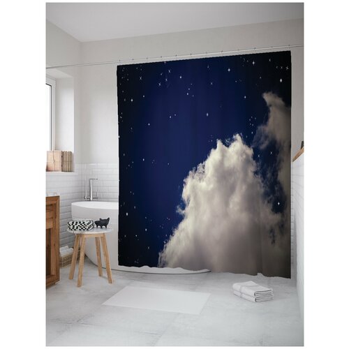 Штора водоотталкивающая для ванной, занавеска в ванную комнату тканевая JoyArty "Облака на ночном небе", 180х200 см