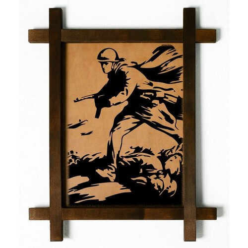 Картина "Солдат", интерьерная для украшения и декора на стену в деревянной раме, подарок, натуральная кожа, BoomGift