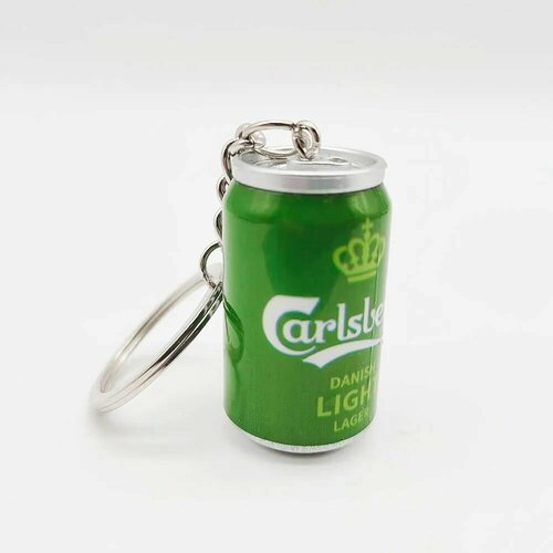 Брелок Брелок - на ключи, брелок на рюкзак Баночка пива/ Carlsberg / Карлсберг, желтый, зеленый