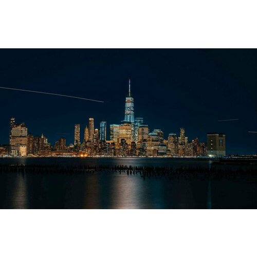 Картина на холсте 60x110 LinxOne "Нью-йорк, США, ночной город" интерьерная для дома / на стену / на кухню / с подрамником