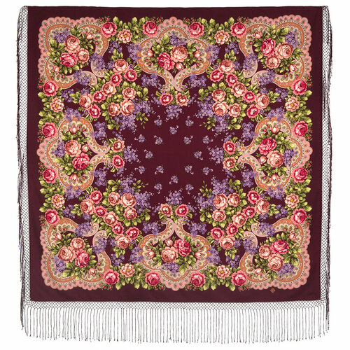 Платок Павловопосадская платочная мануфактура,148х148 см, розовый, бордовый