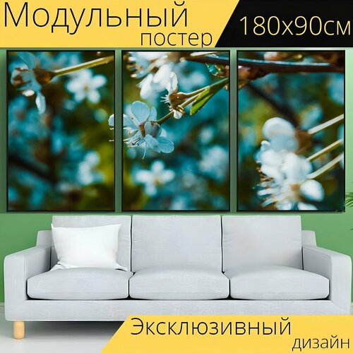 Модульный постер "Цветущий, цветы, цветущее дерево" 180 x 90 см. для интерьера