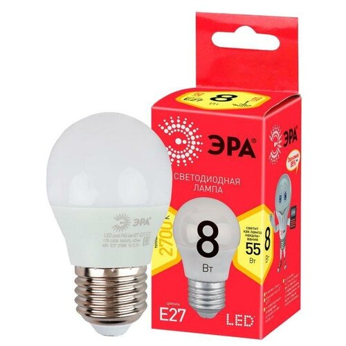 Лампа светодиодная RED LINE LED P45-8W-827-E27 R Е27 / E27 8Вт шар тепл. бел. свет | код. Б0053028 | Эра (8шт. в упак.)