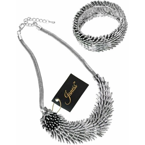 Комплект бижутерии Janess "Ехидна" (с мордой): браслет, колье, размер колье/цепочки 50 см, серебряный
